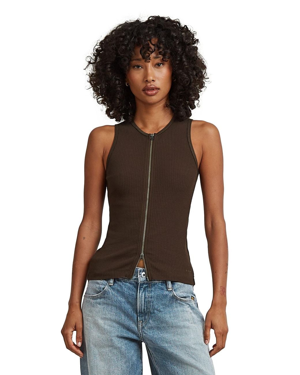 G-Star 2 Way Slim Rib Tank in Brown | Lyst Canada