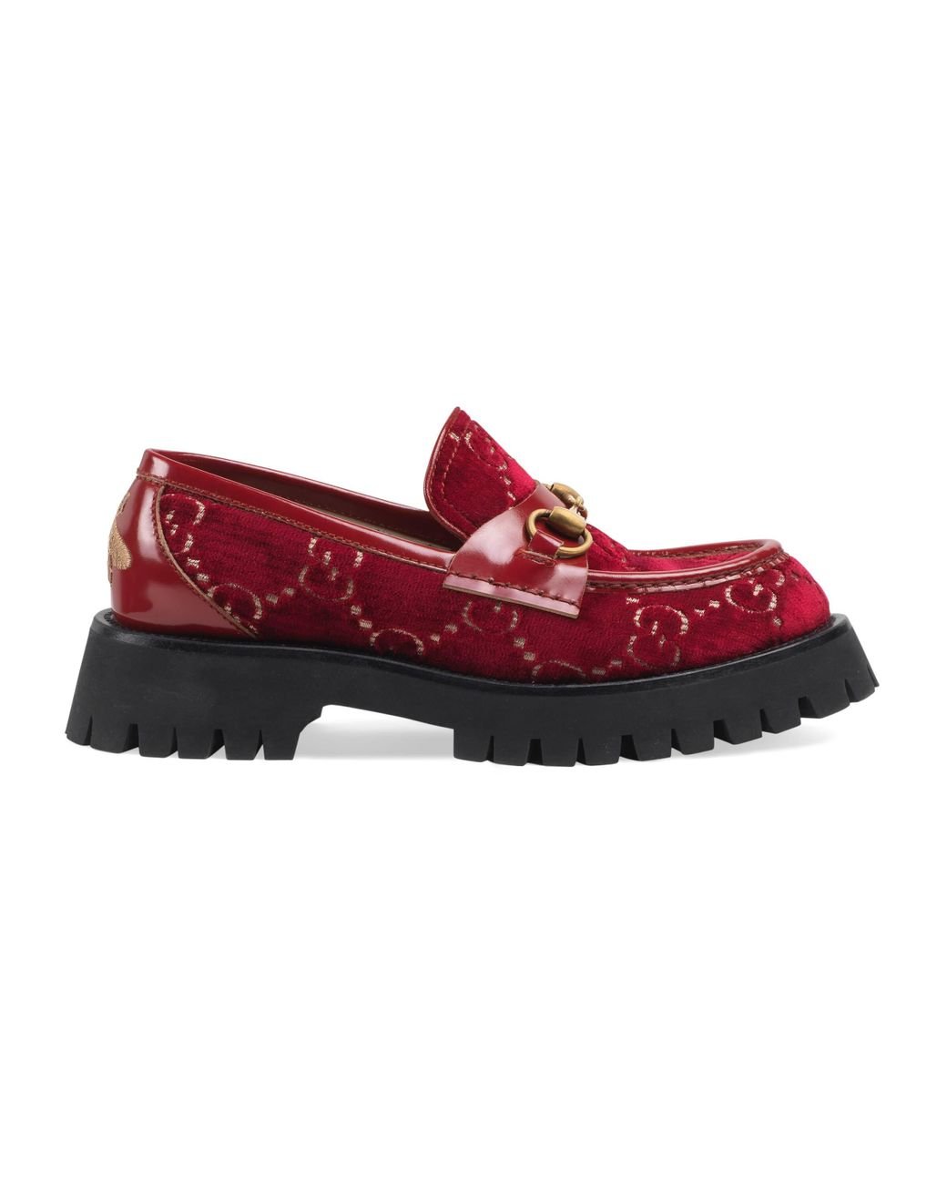 Gucci GG Velvet Lug Sole Loafers in Red | Lyst