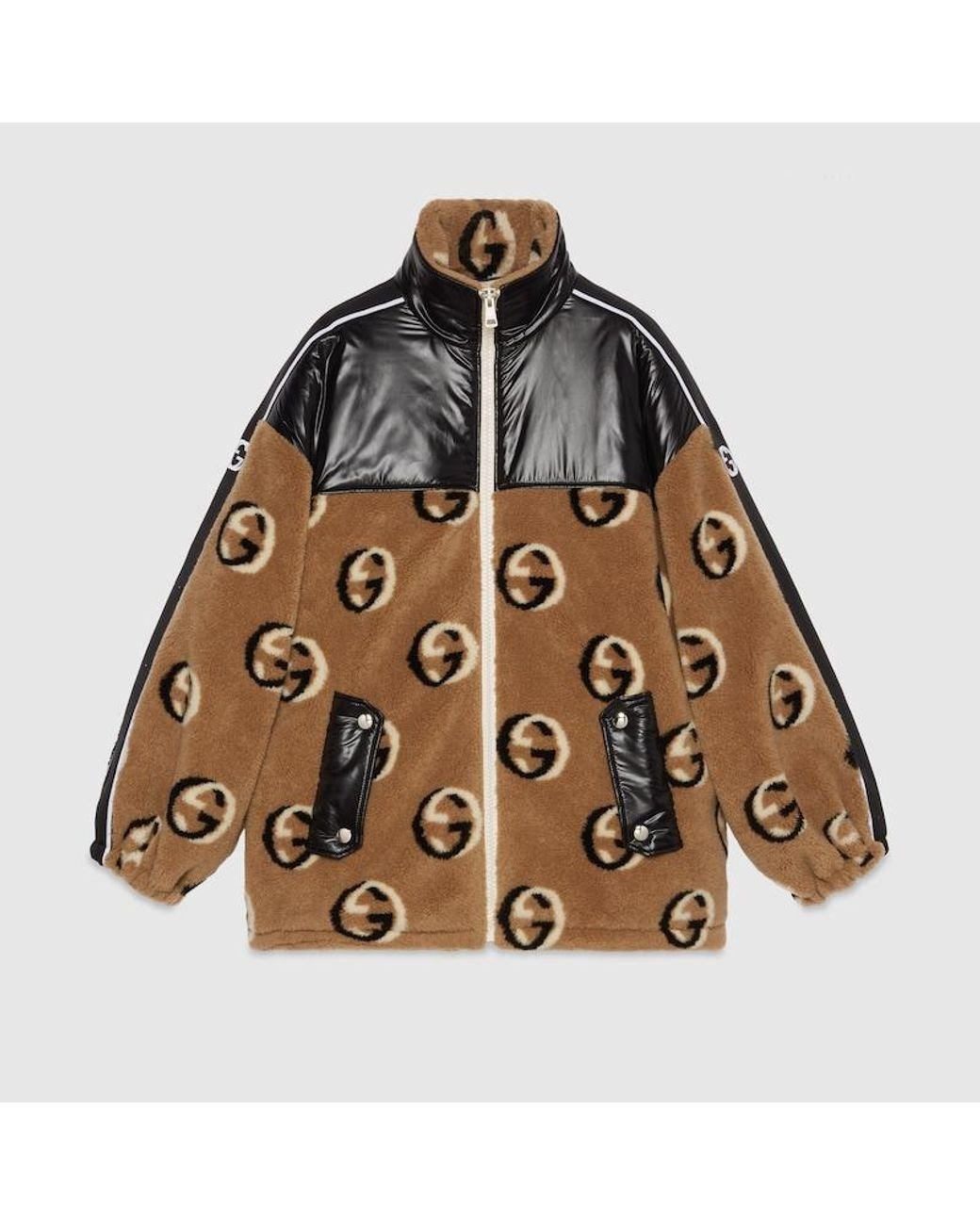 Gucci GG Wool Fleece Jacquard Zip Jacket in Brown | Lyst