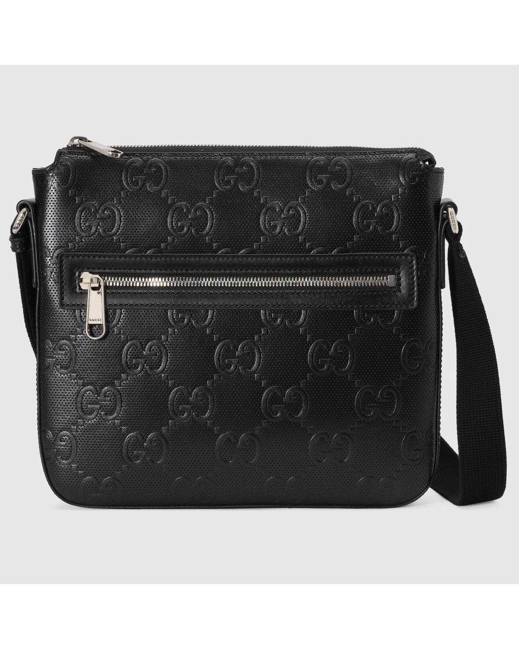 Gucci GG Embossed Small Messenger Bag in Black for Men | Lyst