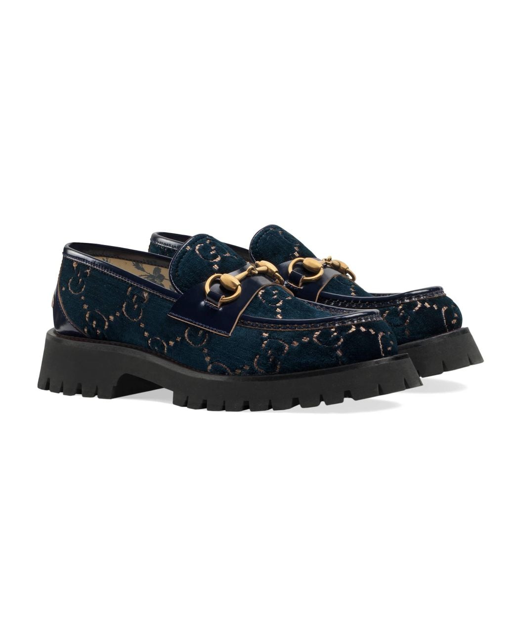 Gucci GG Velvet Lug Sole Loafer in Blue | Lyst