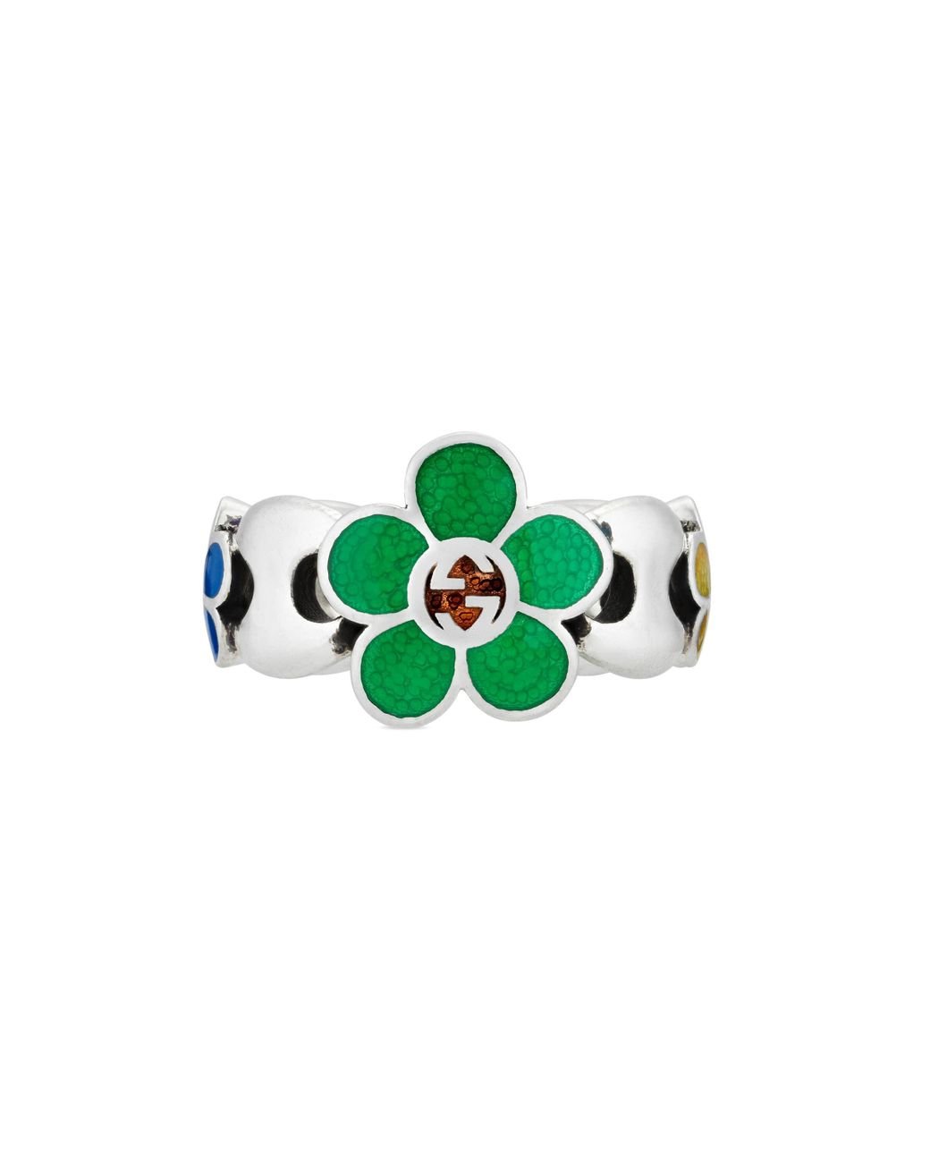 Gucci Enamel Flower Ring in Green | Lyst