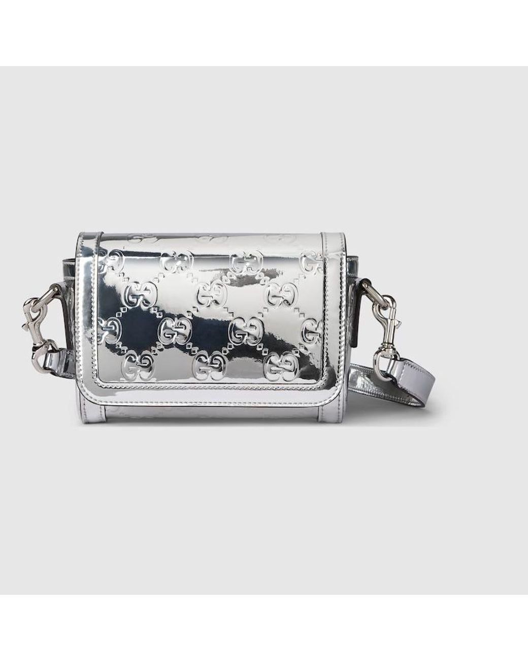 Gucci Mini Embossed Gg Shoulder Bag, , Original Gg Fabric in Metallic ...