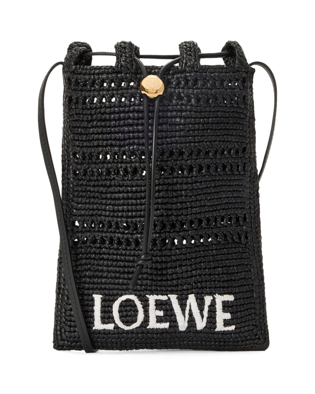Loewe X Paula's Ibiza Raffia Drawstring Pocket Bag in Black | Lyst