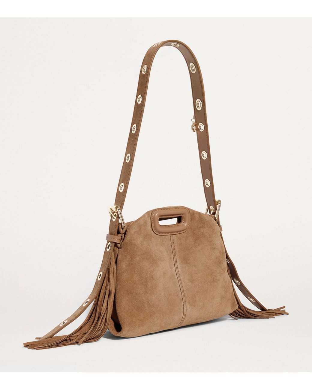Maje Mini Suede Miss M Shoulder Bag in Natural | Lyst
