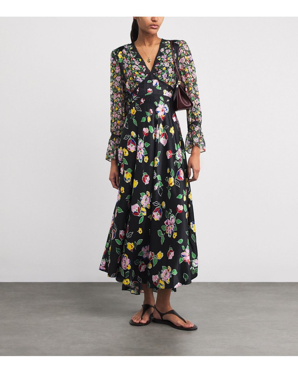 RIXO London Satin Arlena Midi Dress in Black | Lyst UK