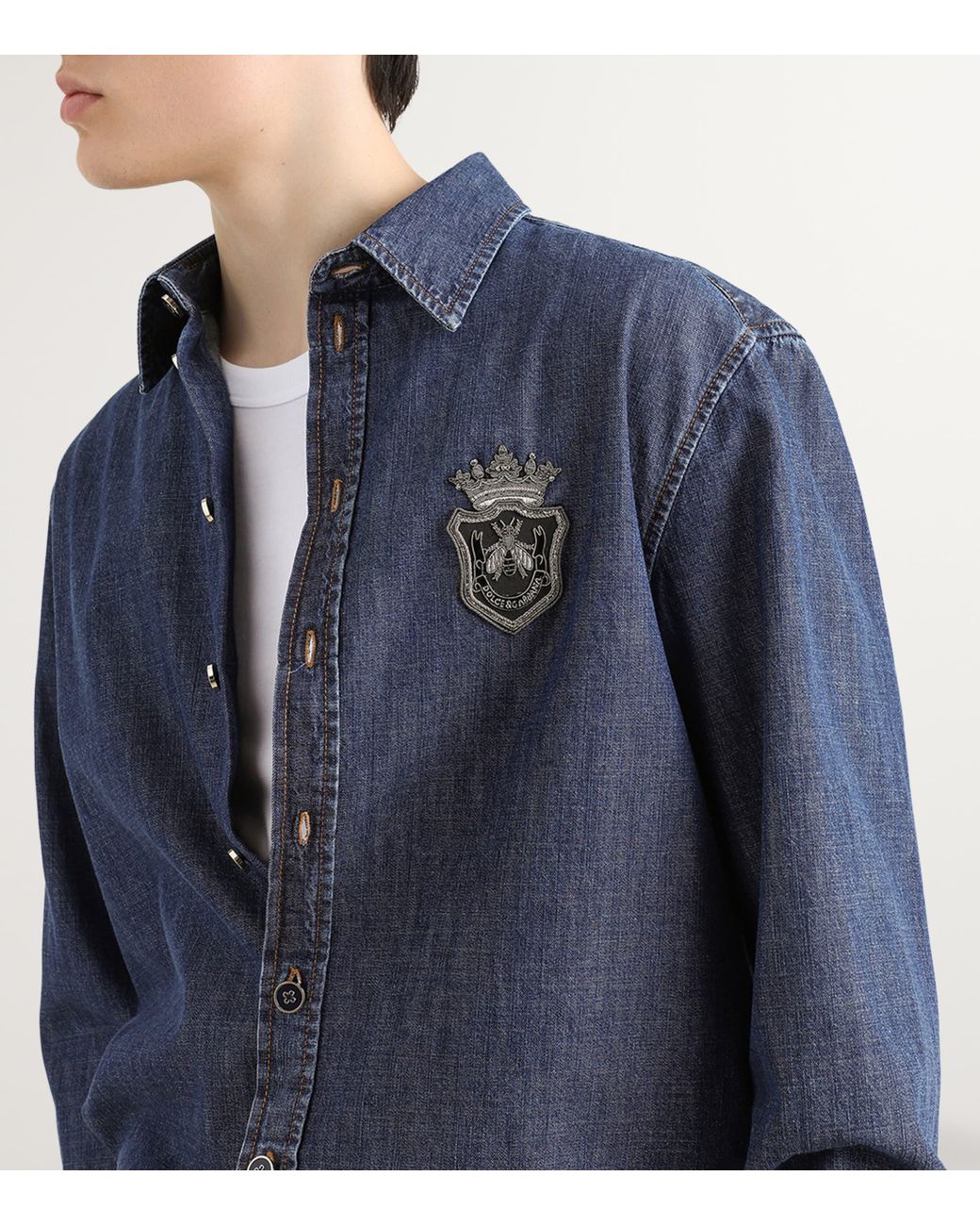Dolce & Gabbana Denim Embroidered Crest Shirt in Blue for Men | Lyst