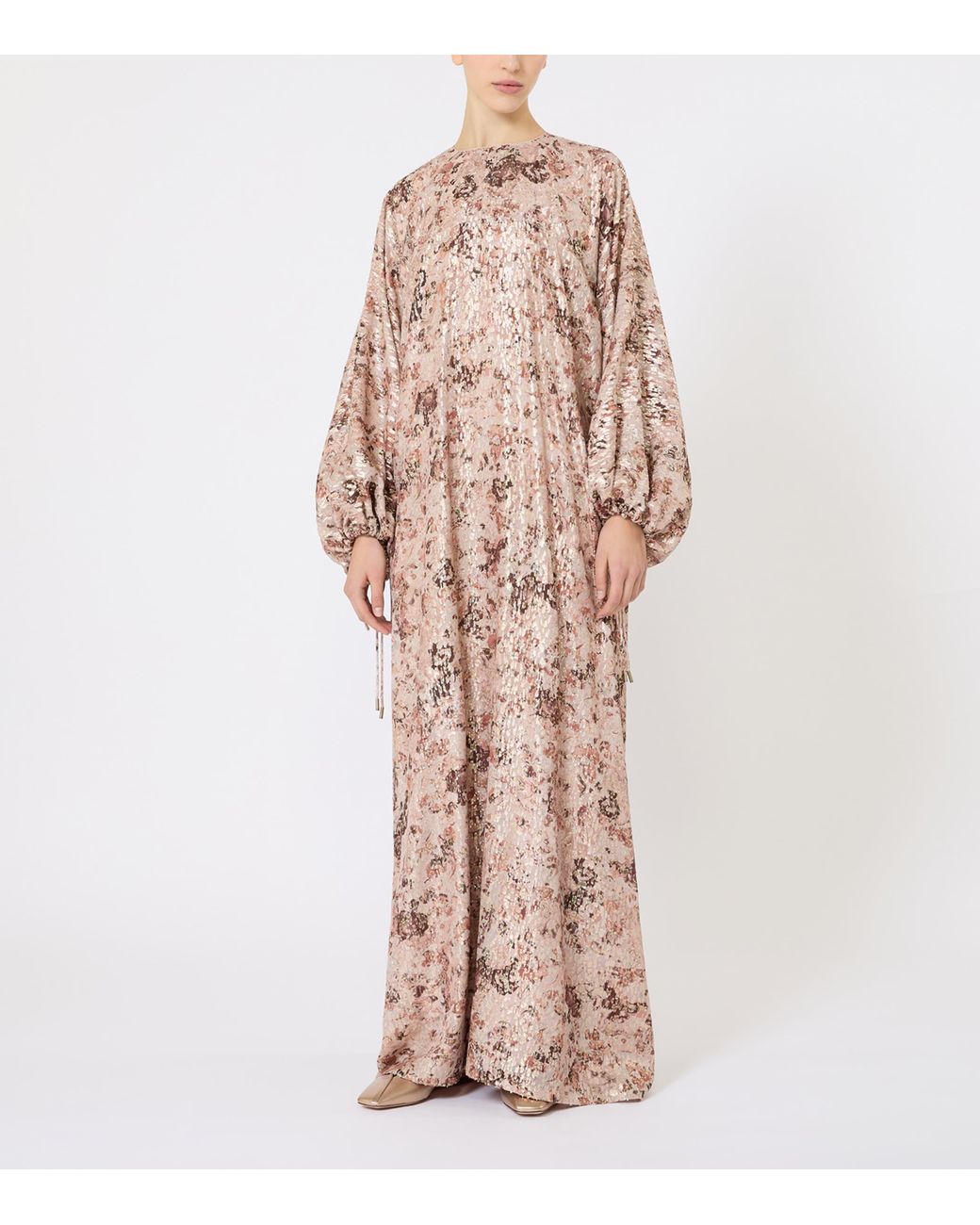Max Mara Metallic Silk Maxi Dress in Natural | Lyst