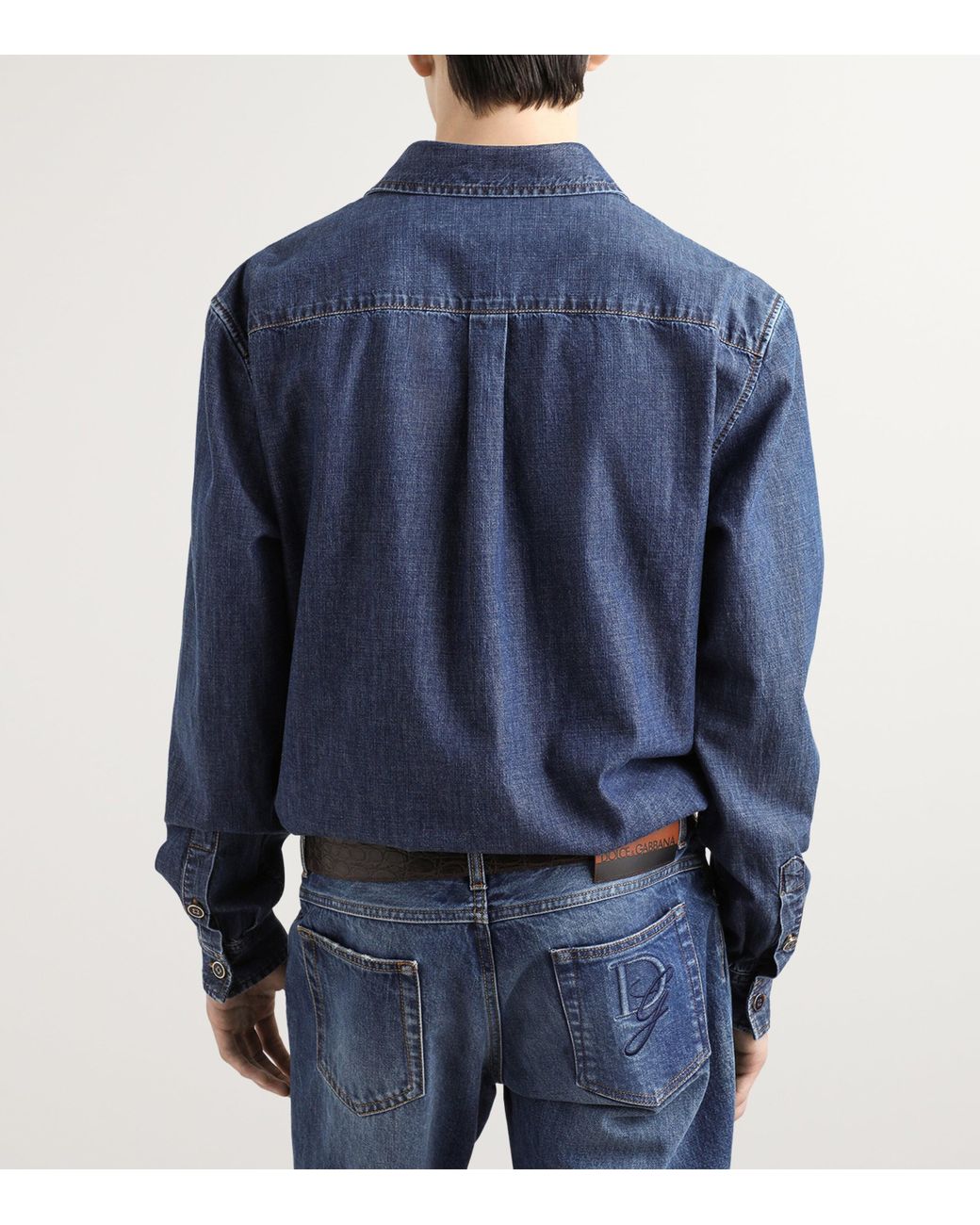 Dolce & Gabbana Denim Embroidered Crest Shirt in Blue for Men | Lyst