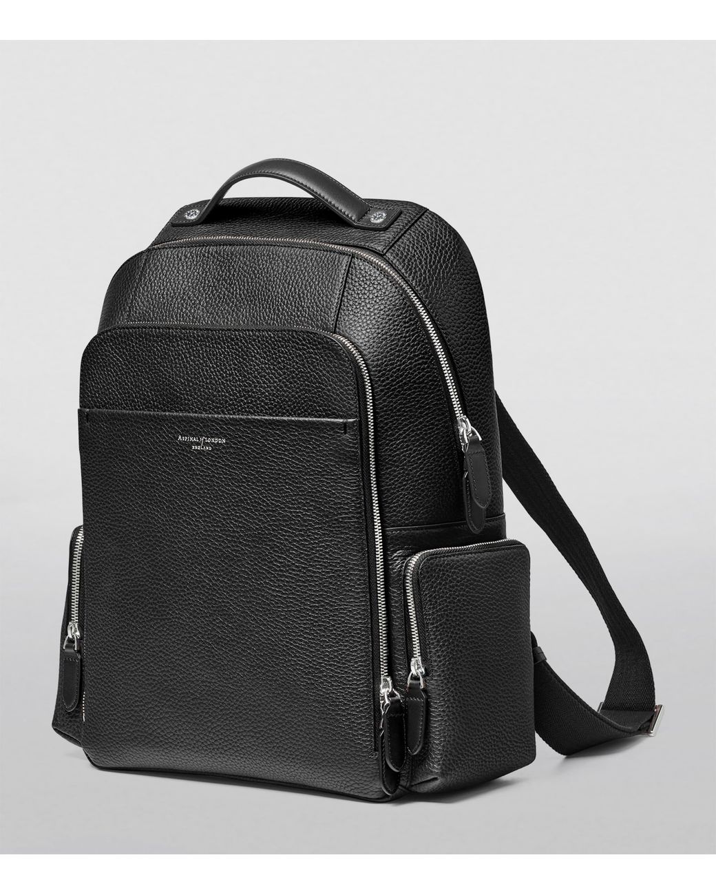 Aspinal of London Pebble Leather Reporter Zipped Backpack in Black | Lyst