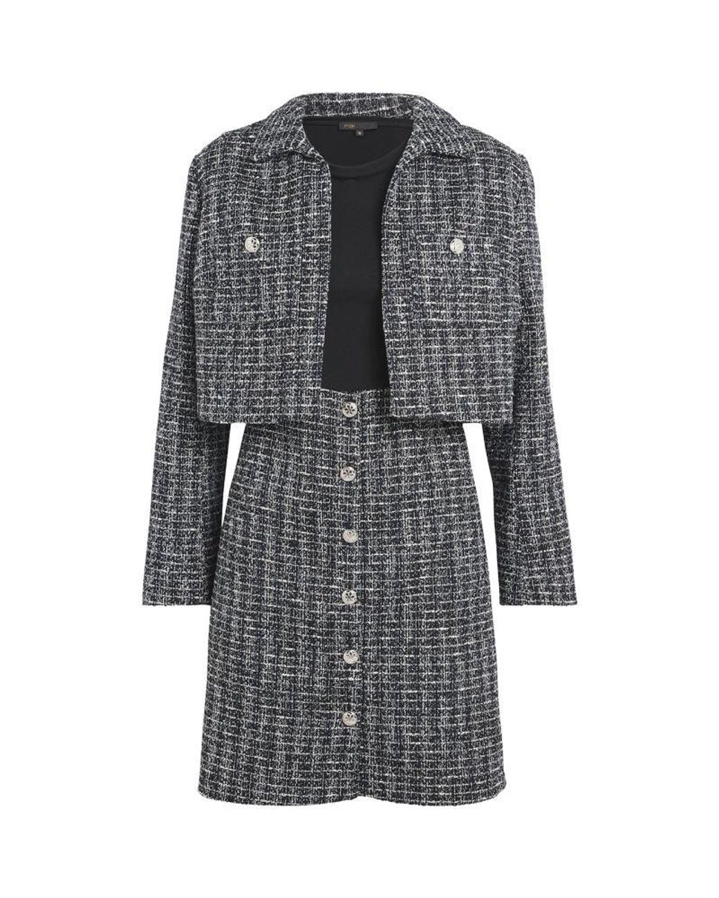 Maje Tweed Jacket And Mini Skirt Set in Gray | Lyst