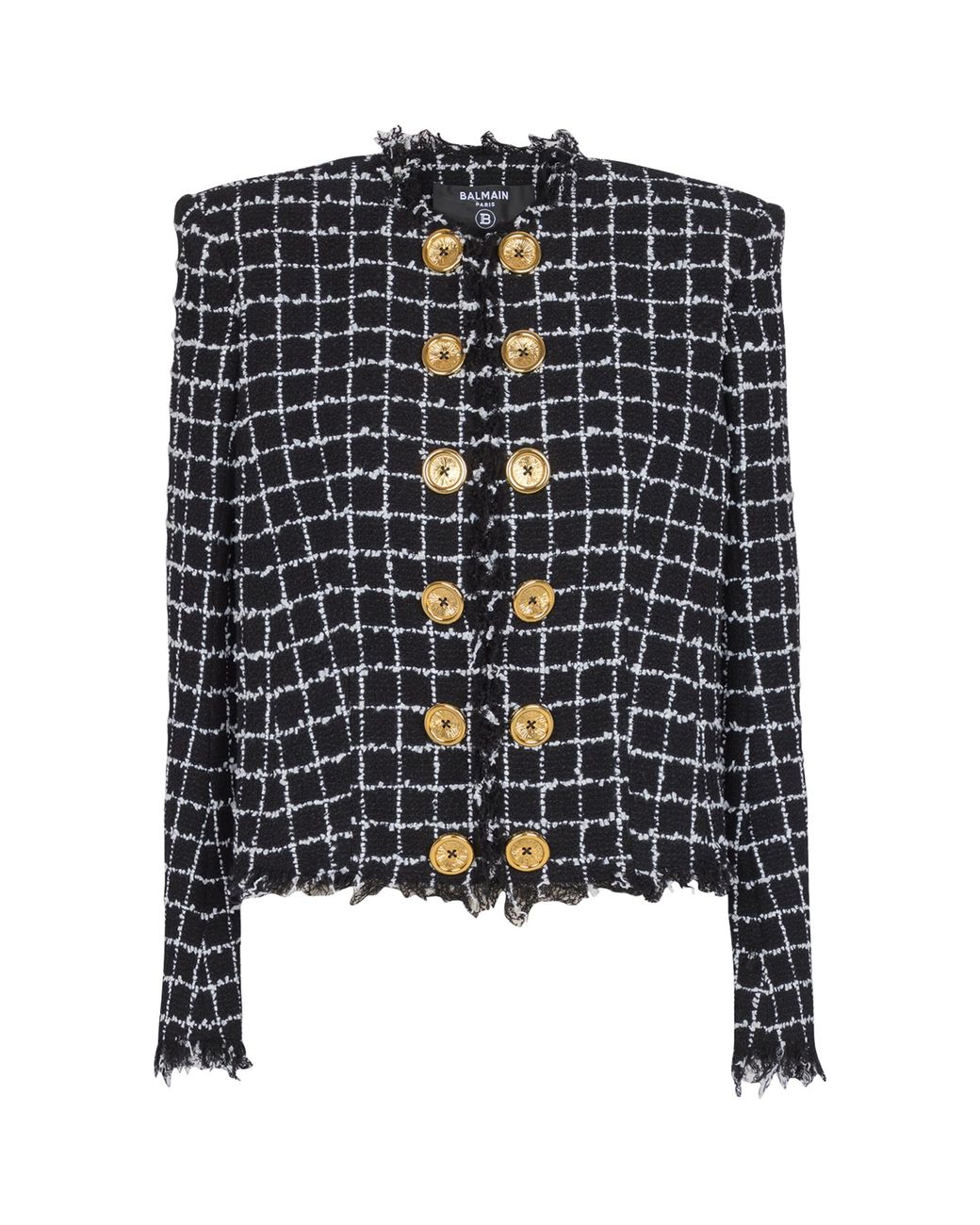Balmain Cropped Tweed Jacket in Black | Lyst UK