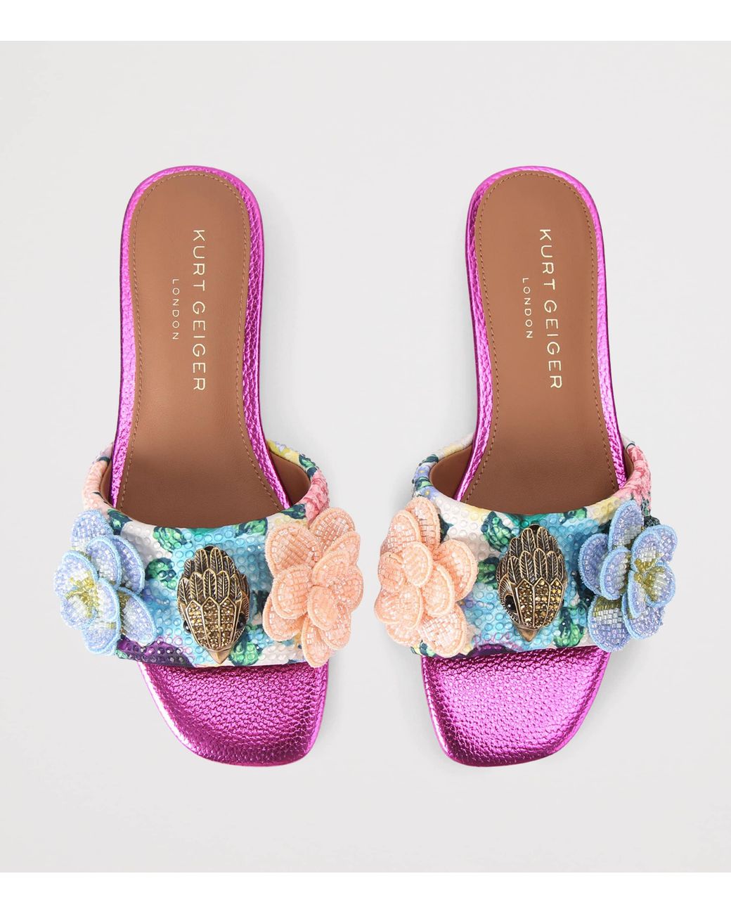Kurt Geiger Floral Kensington Flat Sandals in Natural | Lyst