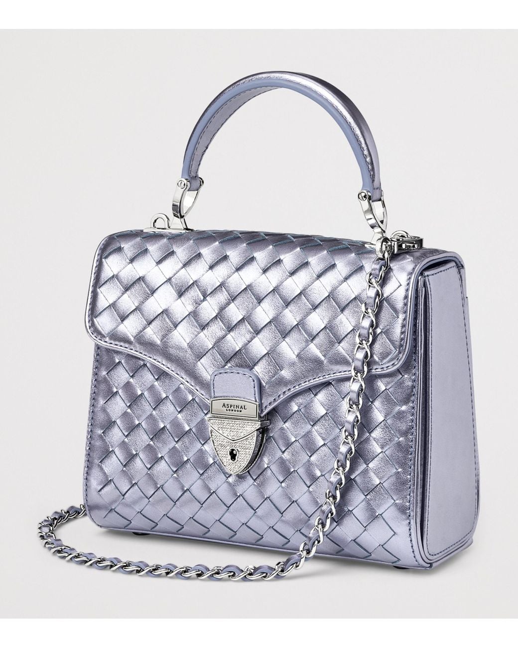 Aspinal of London Midi Metallic Leather Mayfair Bag in White | Lyst