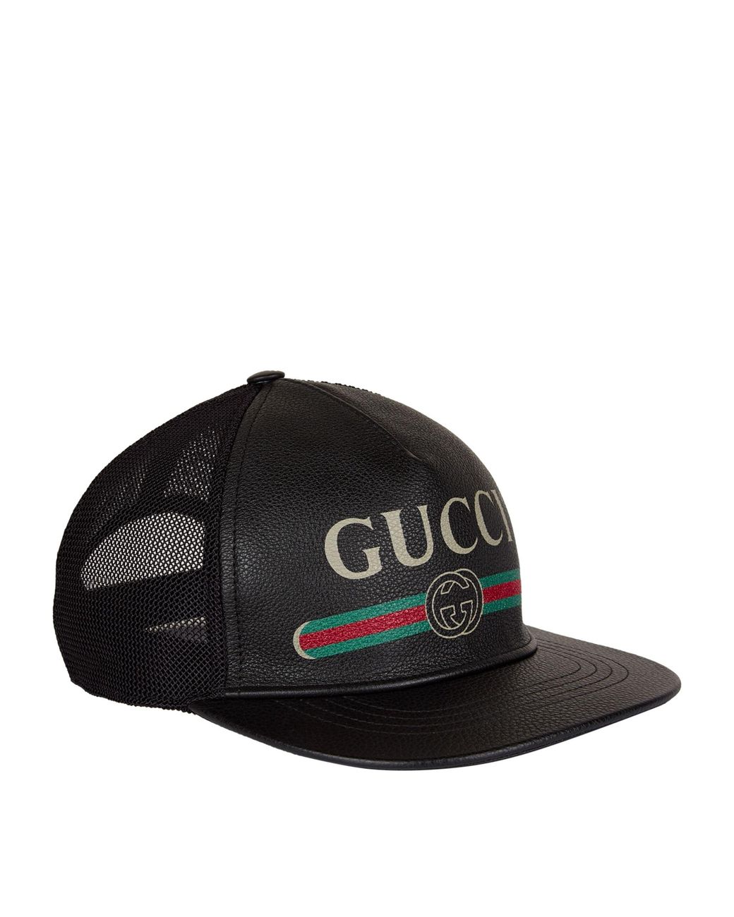Gucci Fake Logo Leather Cap in Black for Men - Save 41% - Lyst