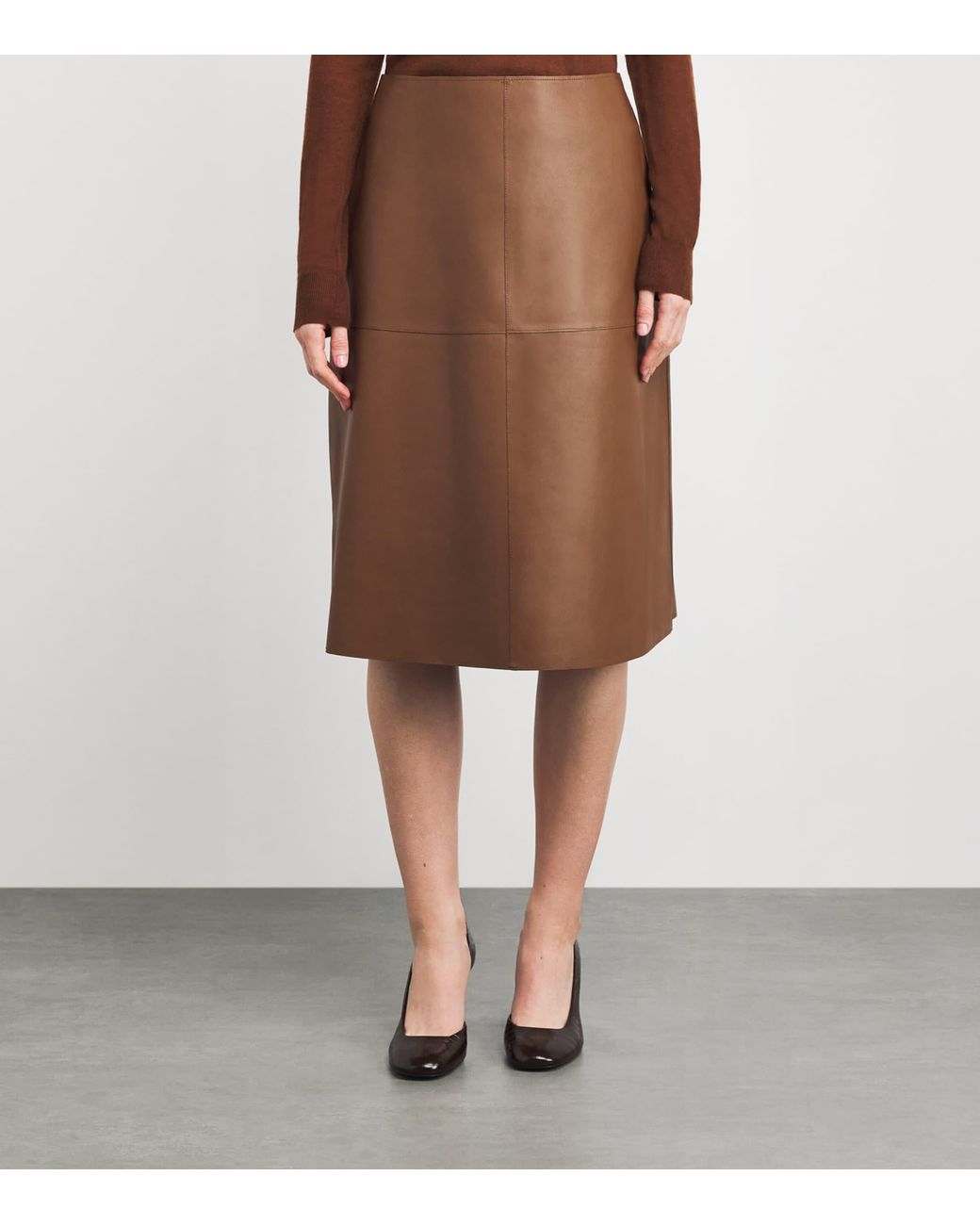 JOSEPH Nappa Leather Niven Skirt in Brown | Lyst UK