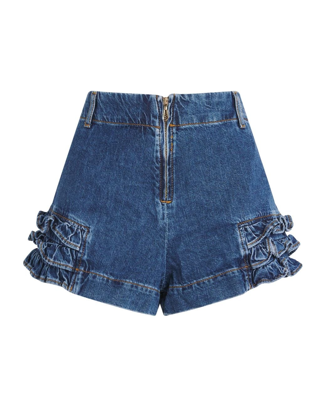Sandro Denim Ruffle Shorts in Blue | Lyst