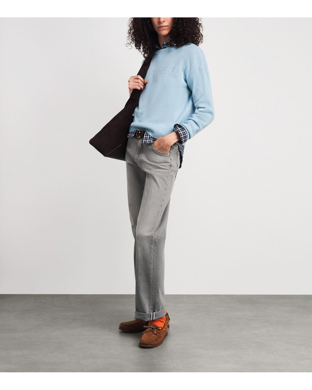 Mother Cashmere Logo Sweater in Blue | Lyst UK