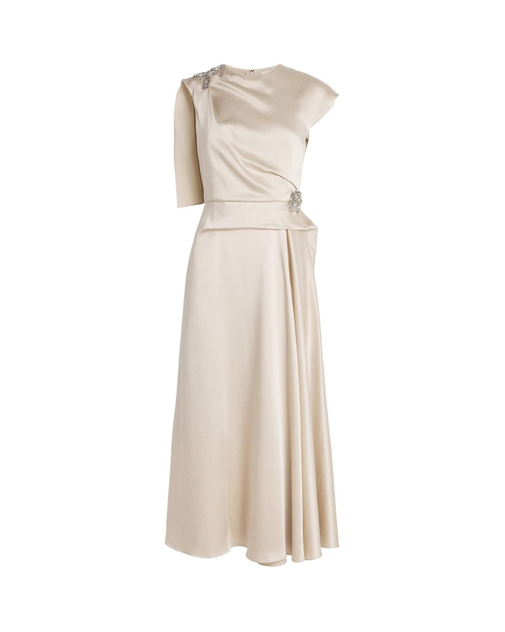 Erdem Satin Cady Embellished Draped Midi Dress in Natural | Lyst