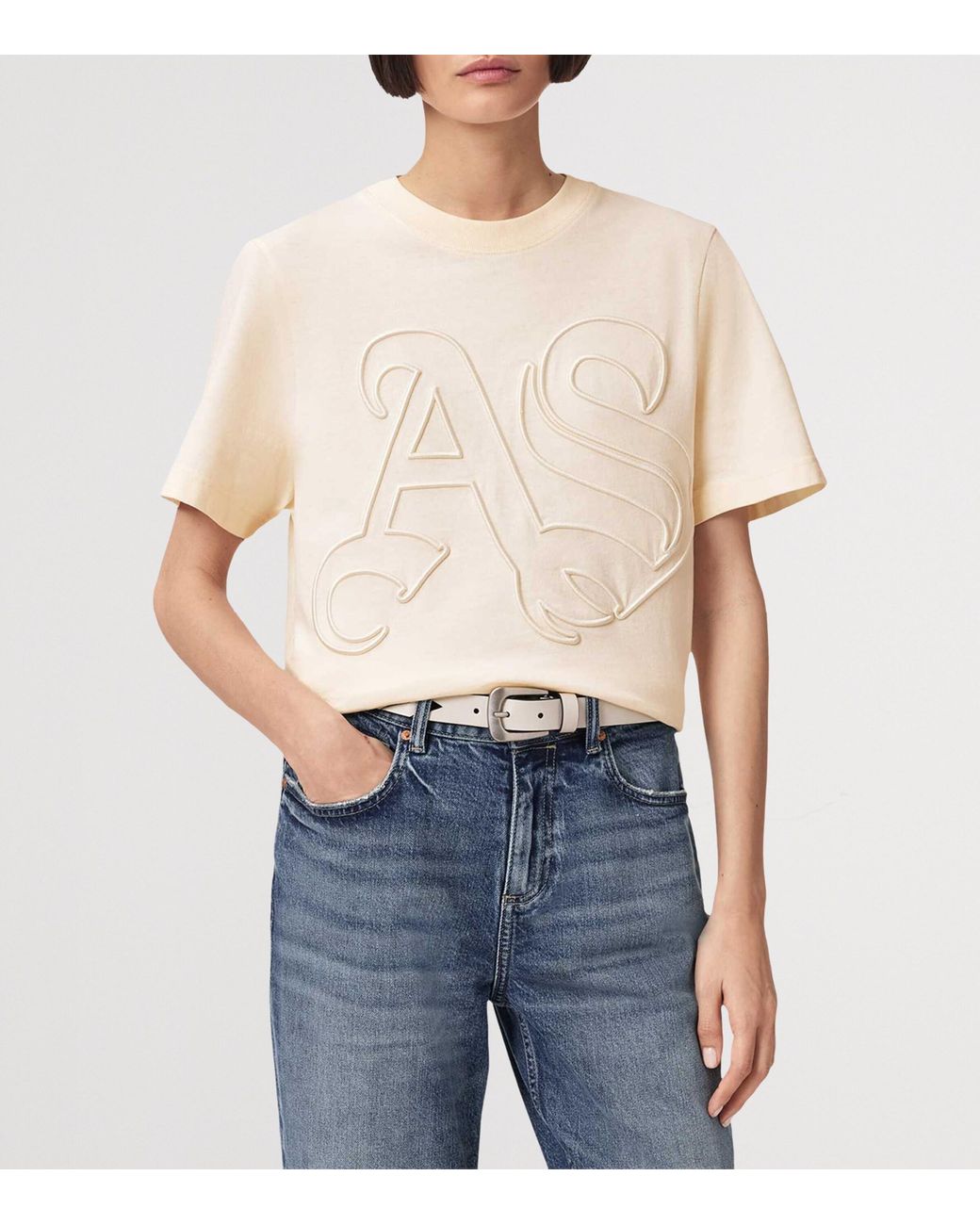 AllSaints Embroidered Lisa T-Shirt in Natural | Lyst UK