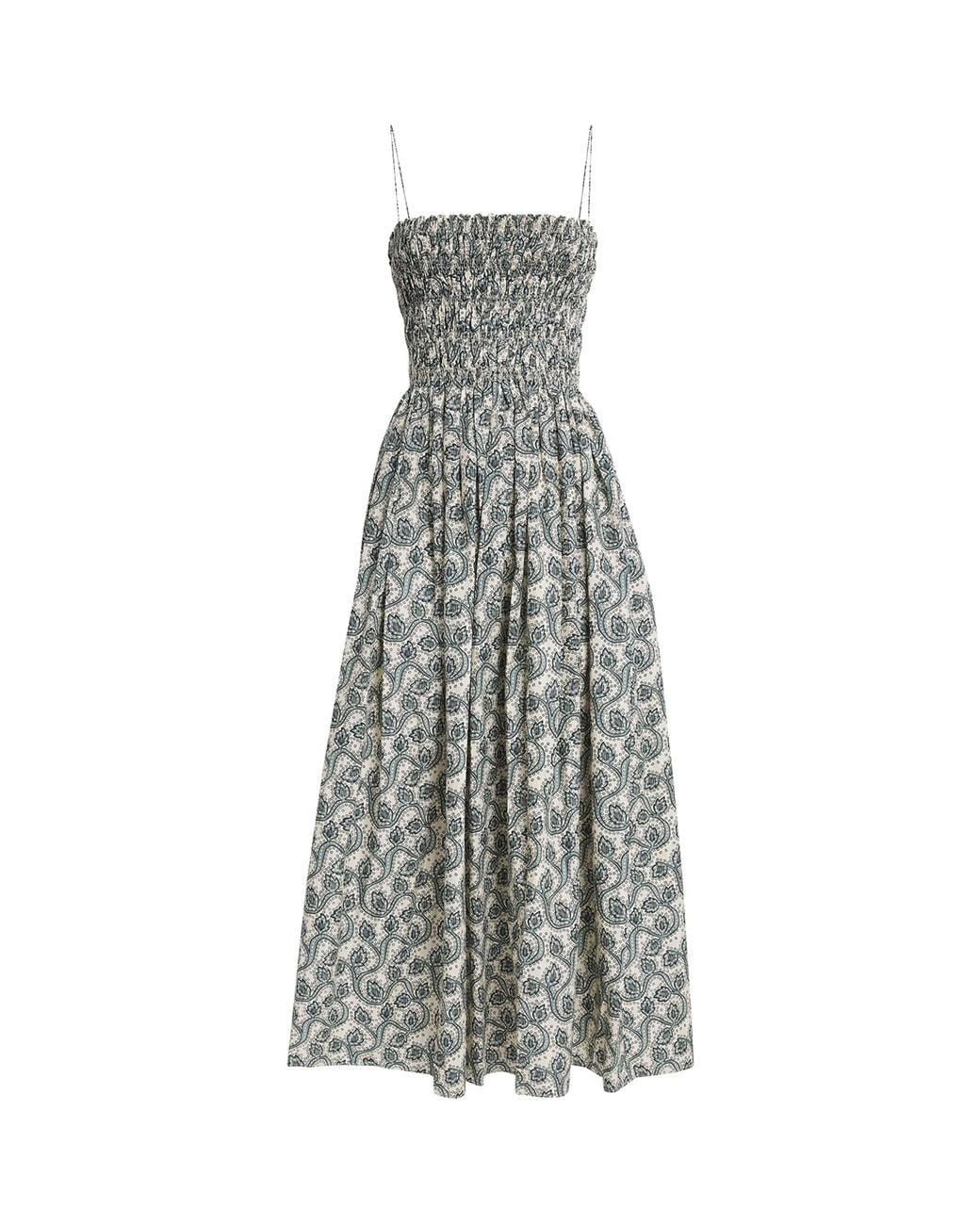 Matteau Cotton Shirred Maxi Dress in Gray | Lyst