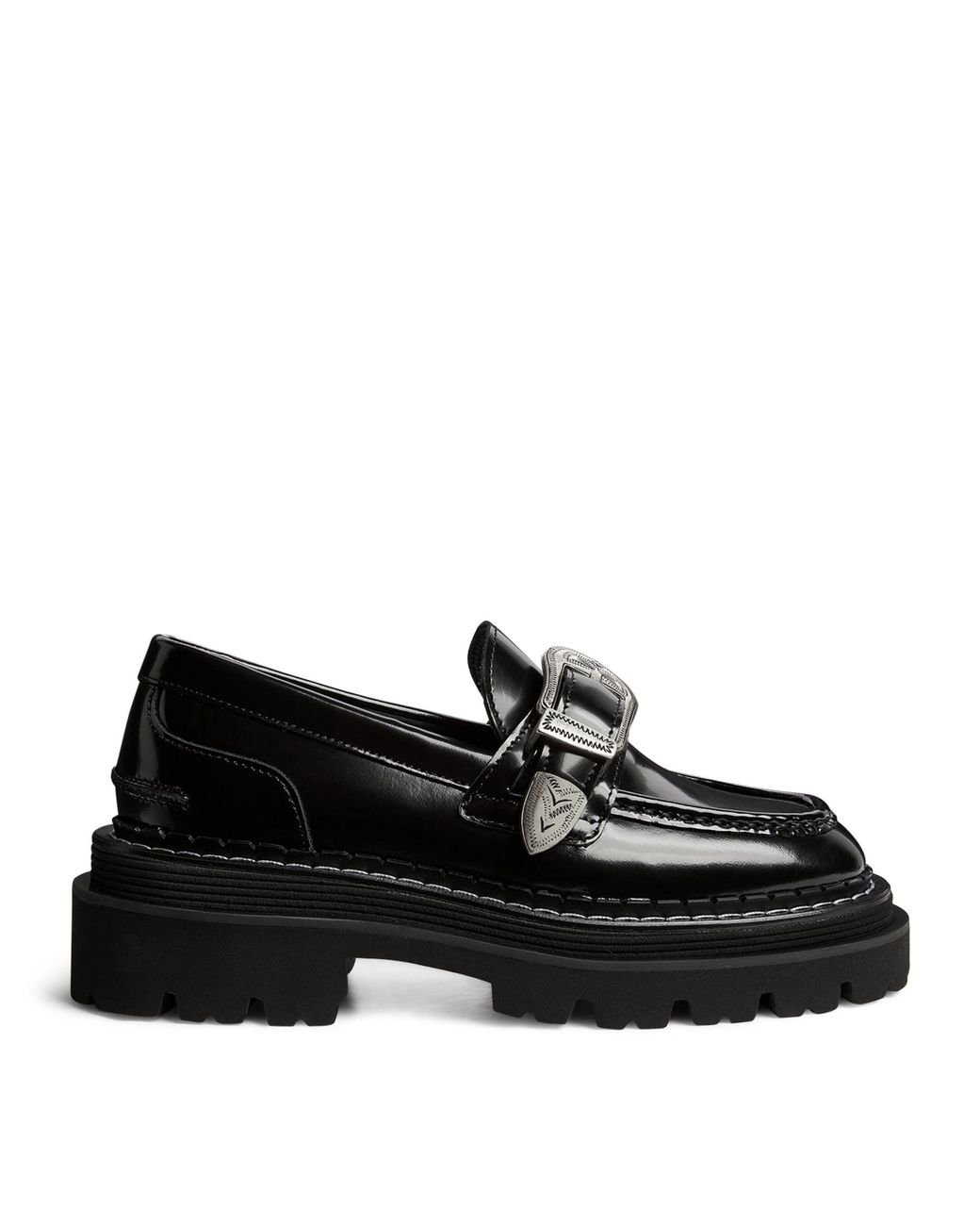 Sandro Leather Buckle-Detail Loafers in Black | Lyst