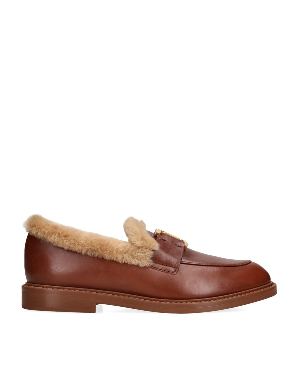 Chloé Shearling-Trimmed Leather Marcie Loafers in Brown | Lyst