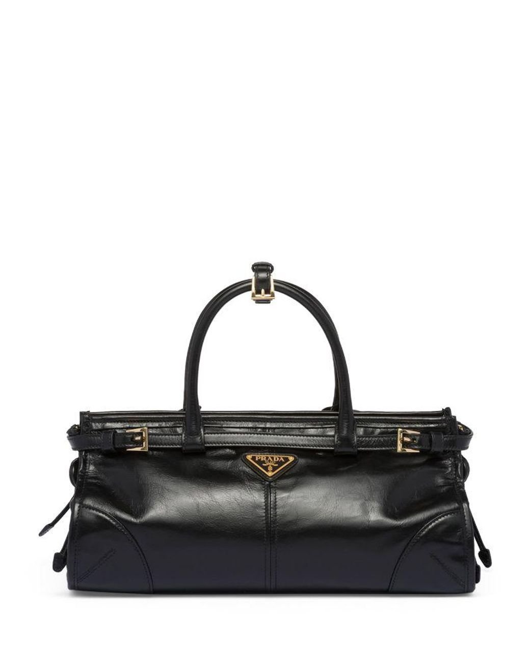 Prada Medium Leather Top-Handle Bag in Black | Lyst Canada