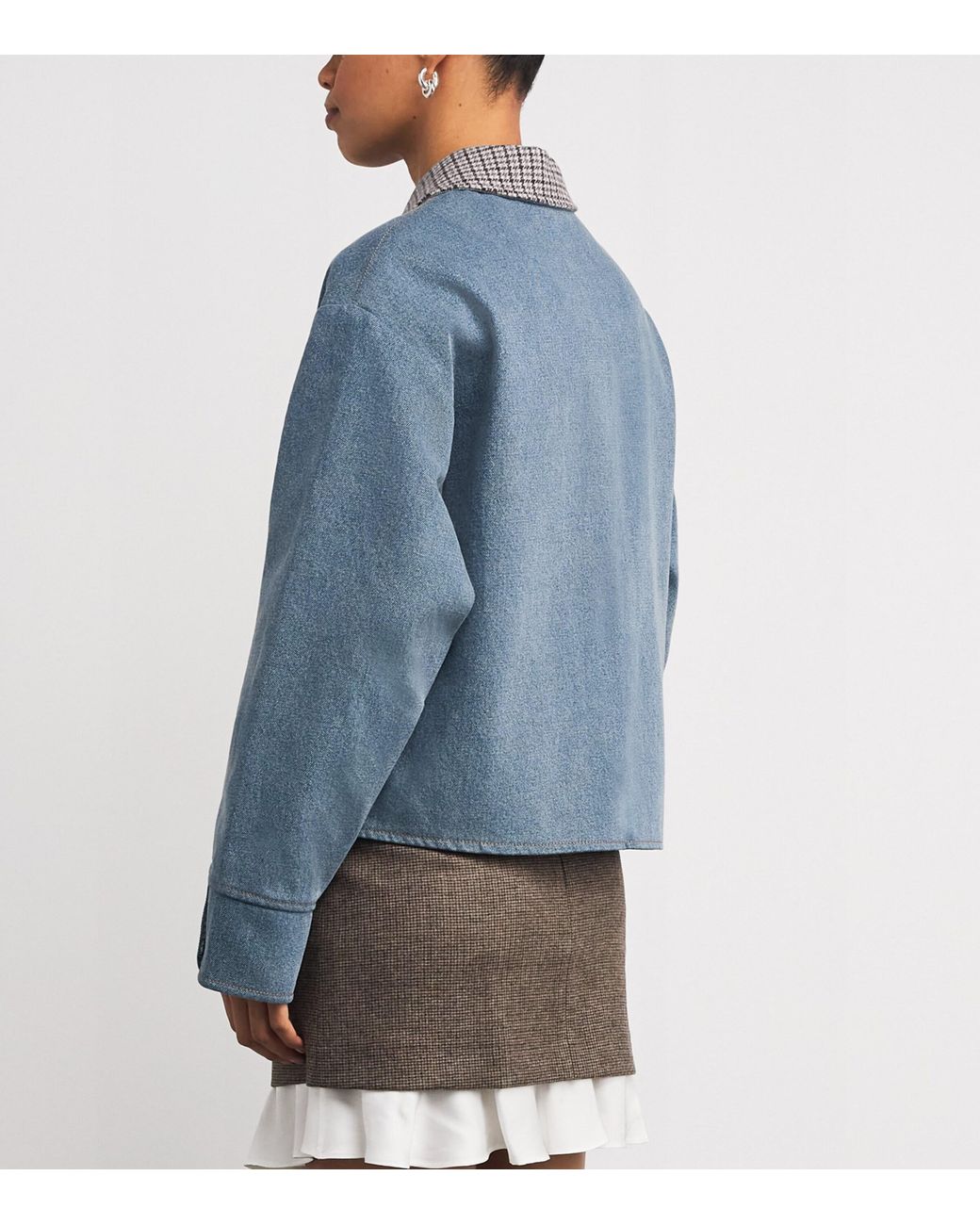Sandro Denim Check-Trim Jacket in Blue | Lyst