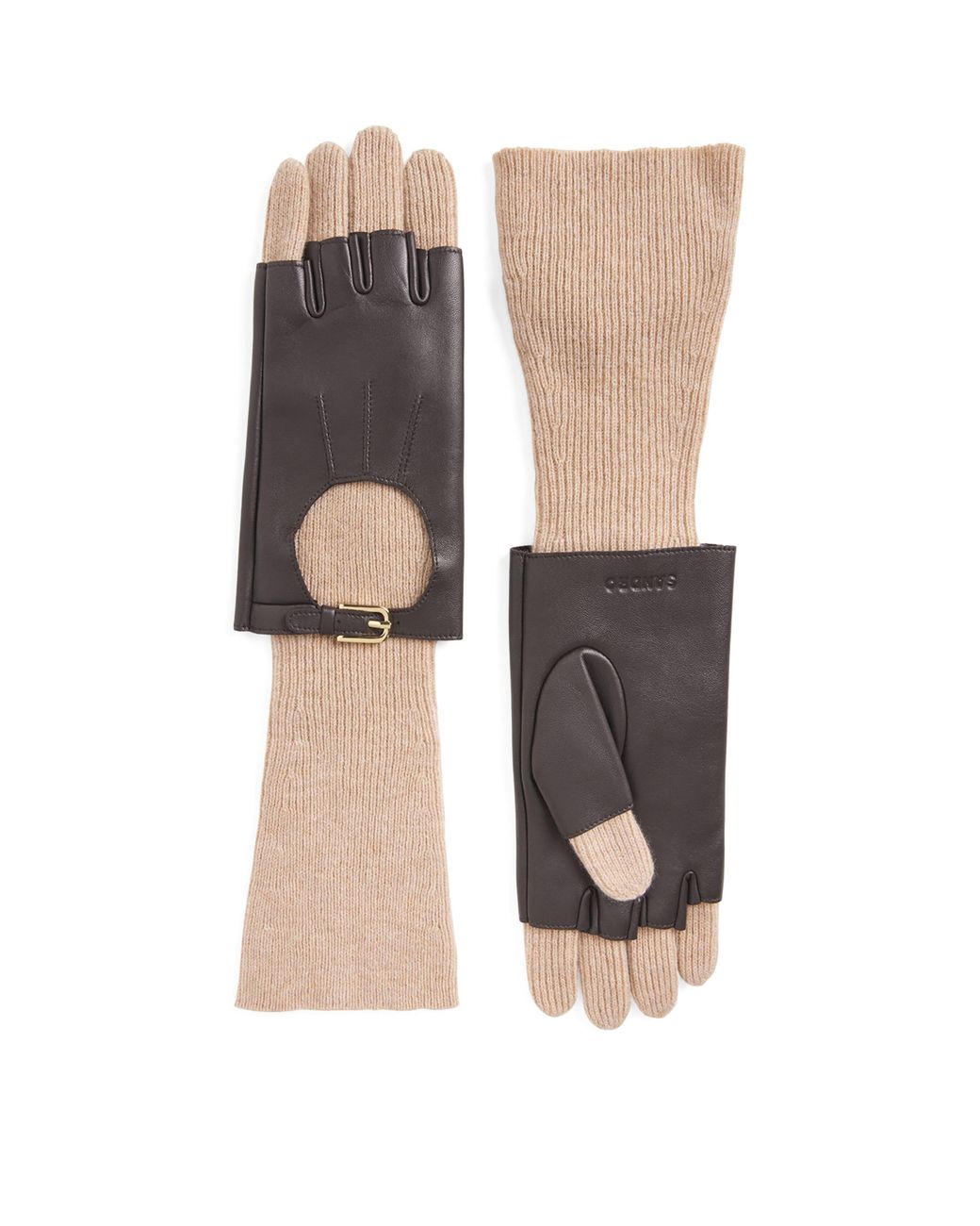 Sandro Wool-Blend Leather-Trim Gloves in Natural | Lyst UK