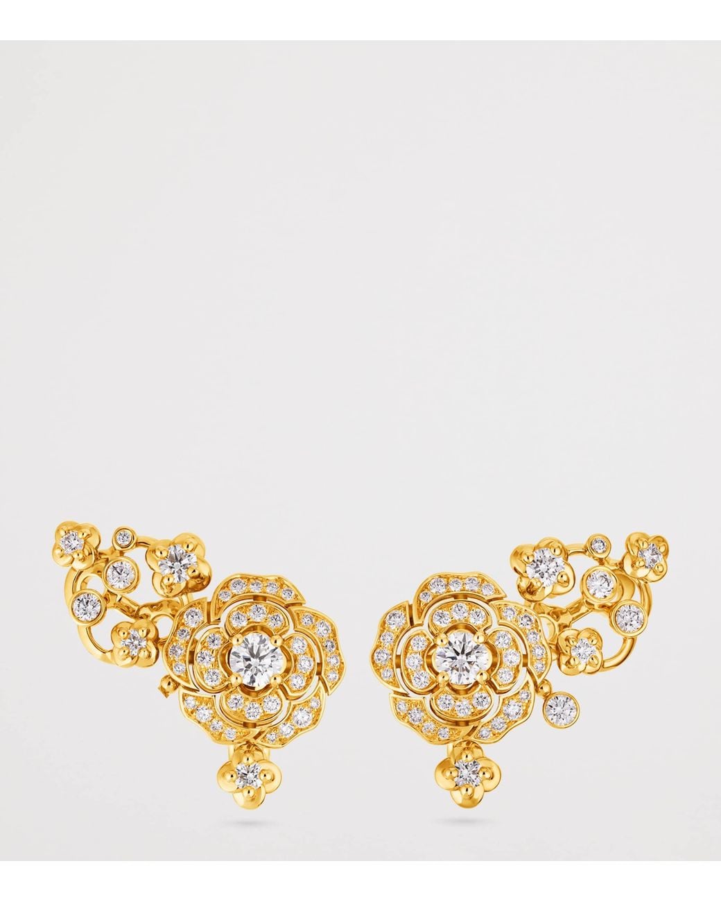 CHANEL And Diamonds Bouton De Camélia Crawling Earrings in Metallic | Lyst