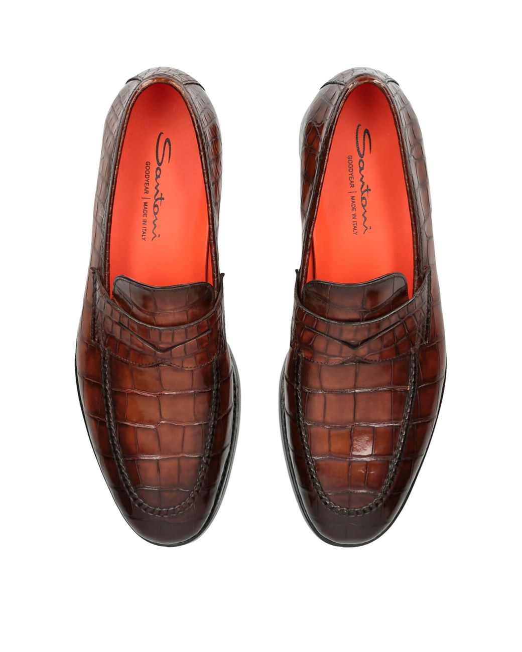 Santoni Crocodile Leather Carlos Penny Loafers in Brown for Men | Lyst