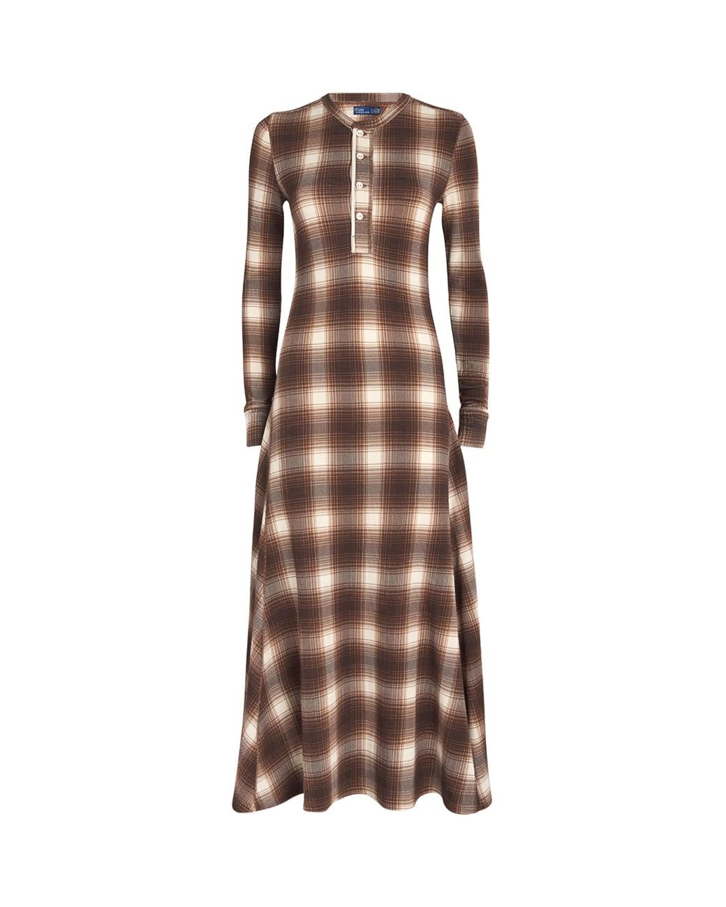 Polo Ralph Lauren Waffle-Knit Henley Maxi Dress in Brown | Lyst