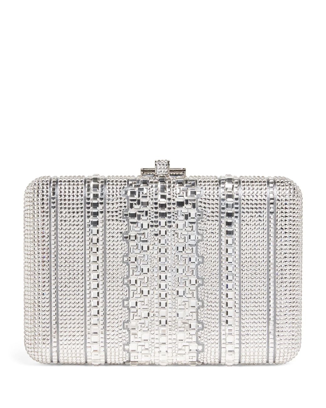 Judith Leiber Crystal Lattice Slim Slide Clutch Bag in White | Lyst UK