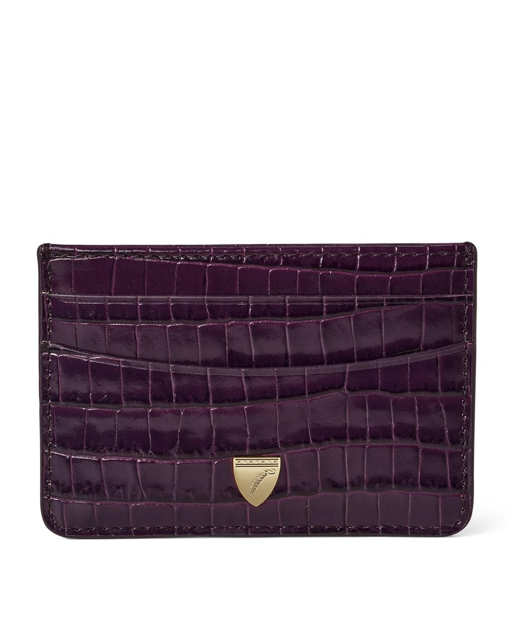 Aspinal of London Leather Croc-Embossed Slim Card Holder in Purple | Lyst