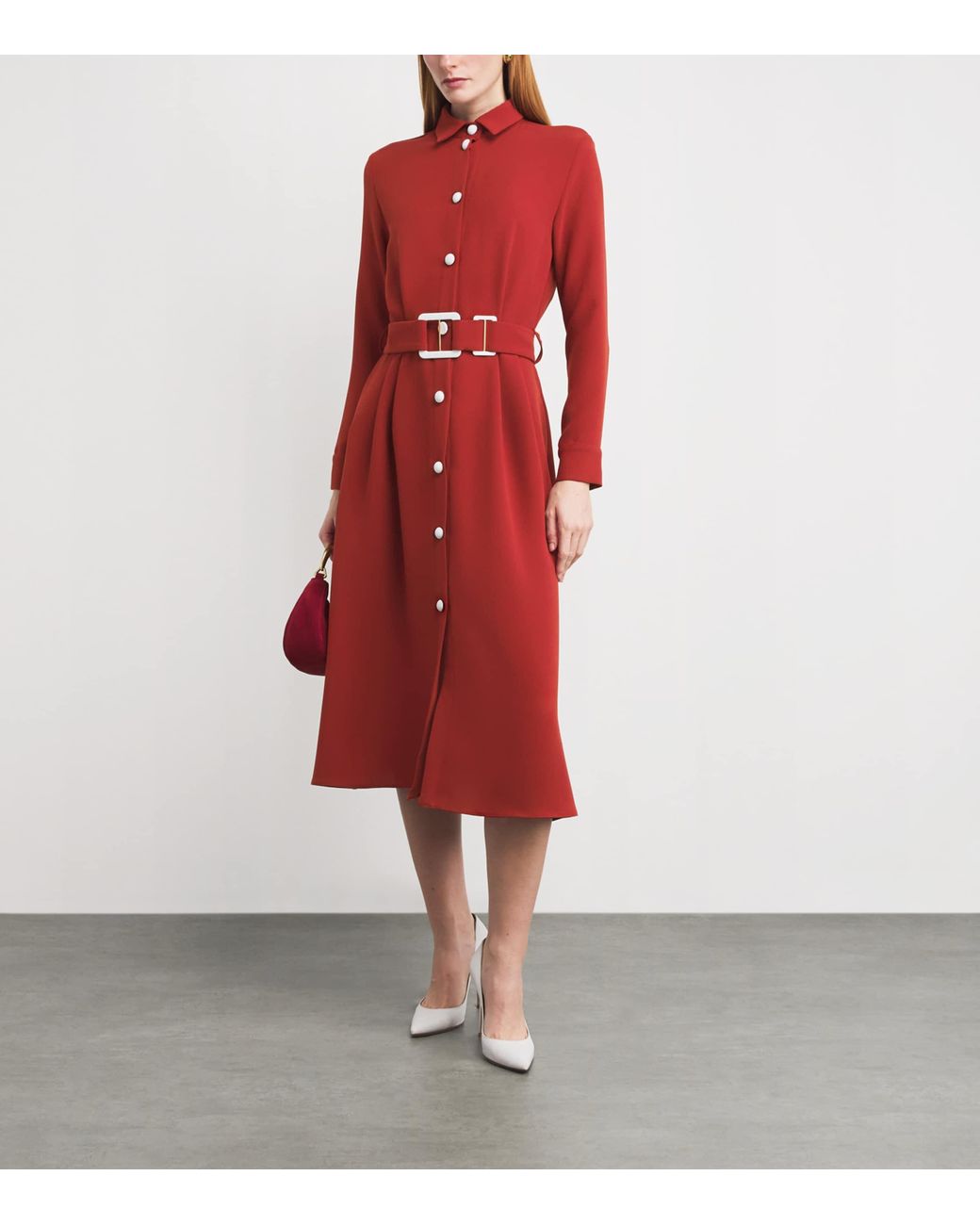 Edeline Lee Belted Echo Midi Shirt Dress in Red | Lyst UK
