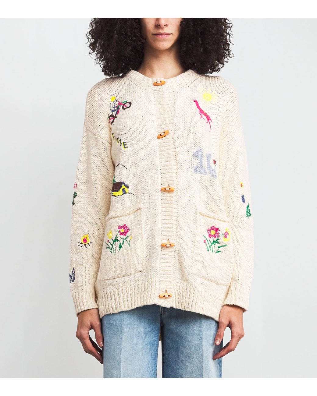 Mother Embroidered The Long Drop Cardigan in Natural | Lyst UK