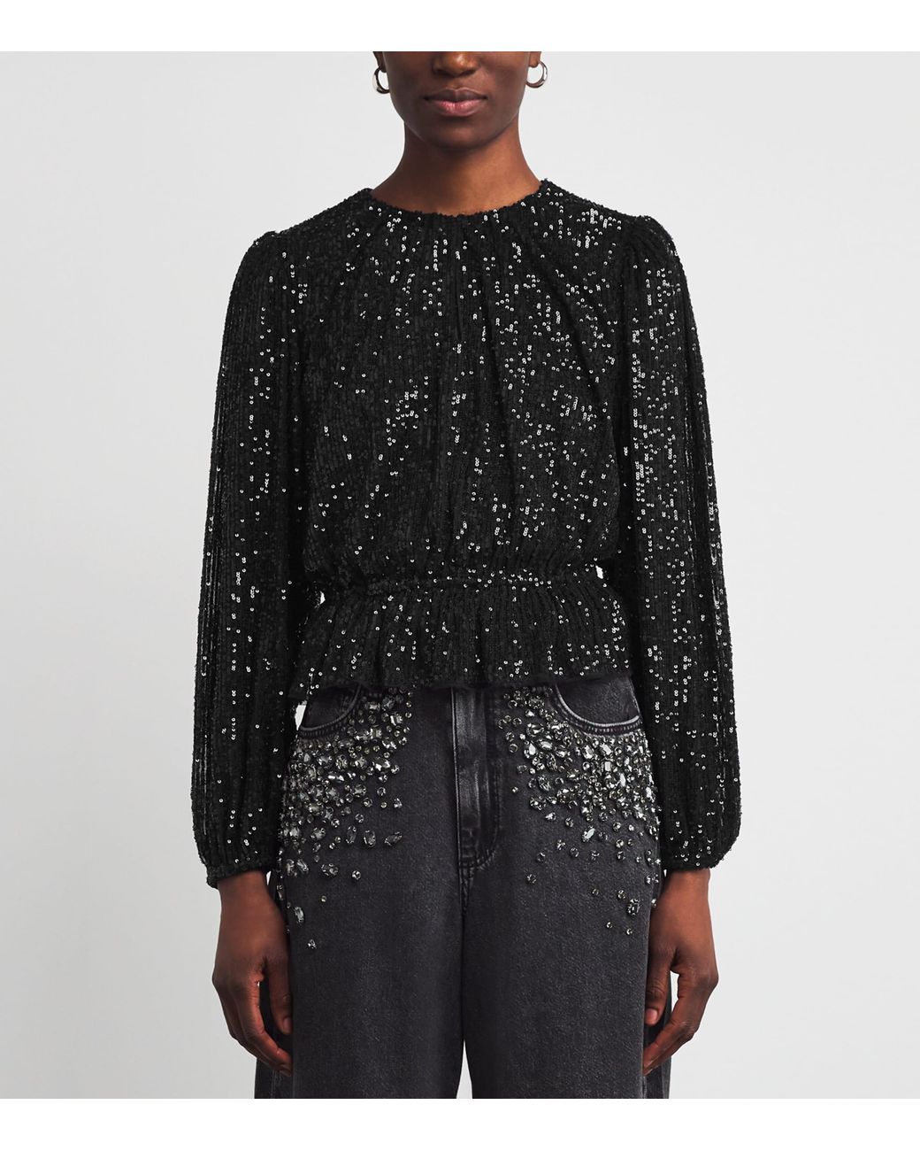 PAIGE Sequinned Vilma Blouse in Black | Lyst