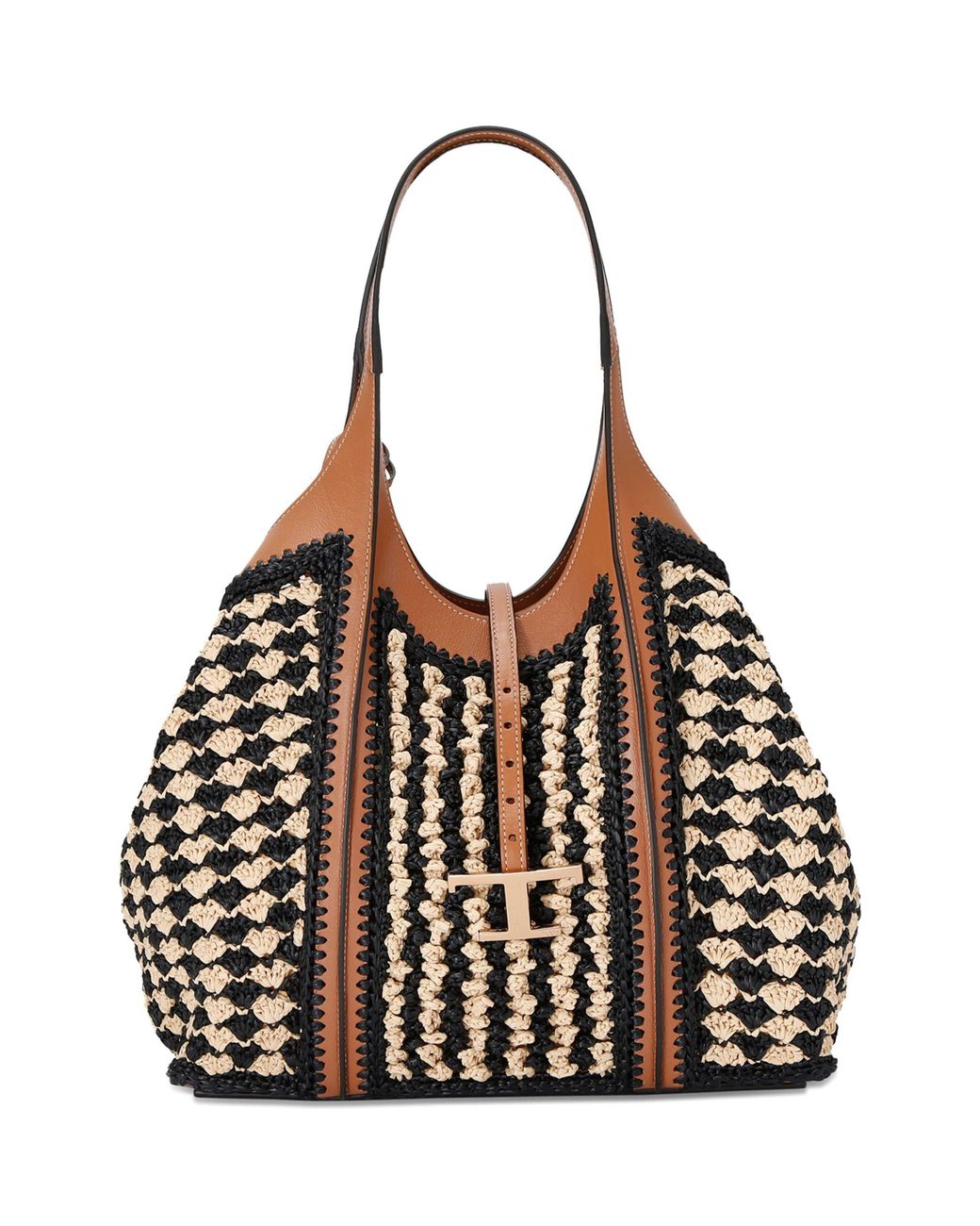 Tod's Raffia-leather Timeless Shopping Bag in Black | Lyst