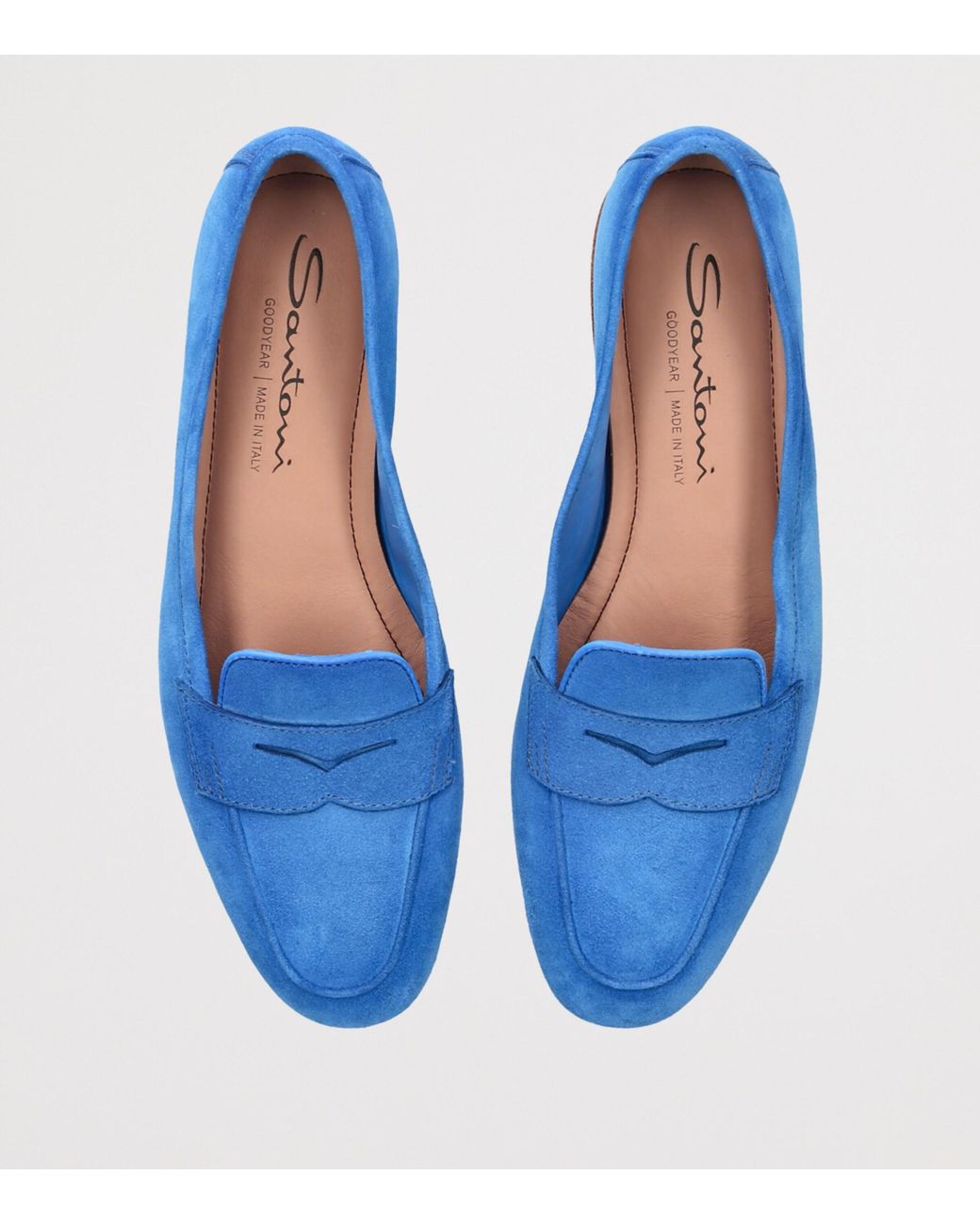Santoni Suede Carla Loafers in Blue | Lyst