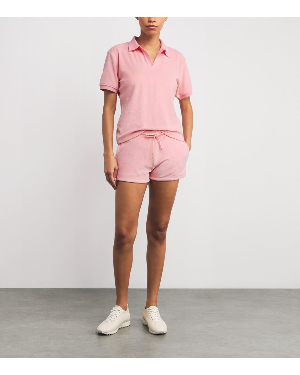 Hunza G Cotton Terry Towelling Polo Shirt in Pink | Lyst