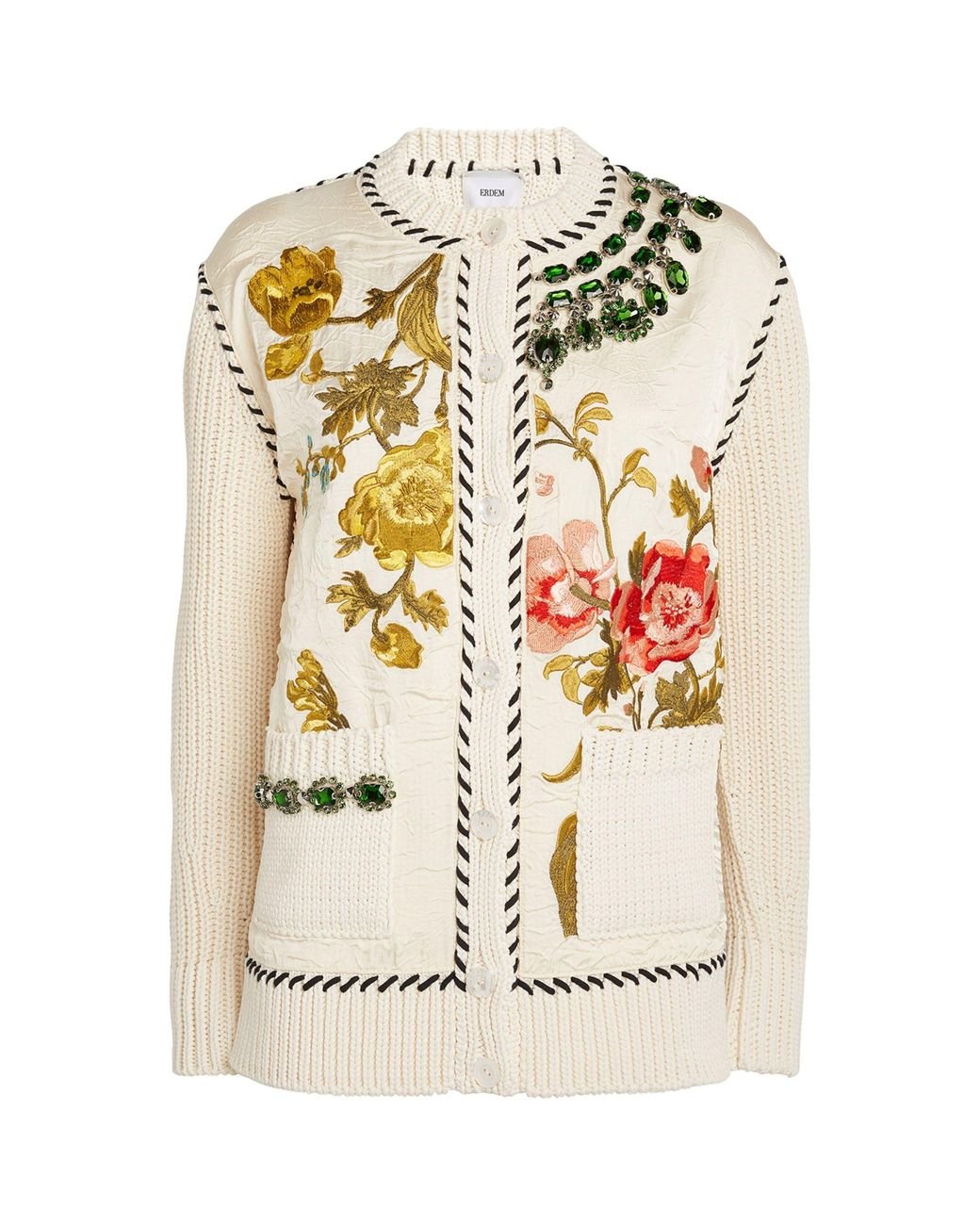 Erdem Crystal-embellished Floral Cardigan in Metallic | Lyst