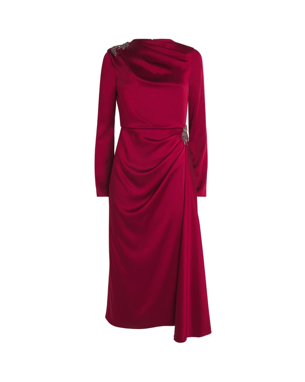 Erdem Satin Cady Draped Midi Dress in Red | Lyst