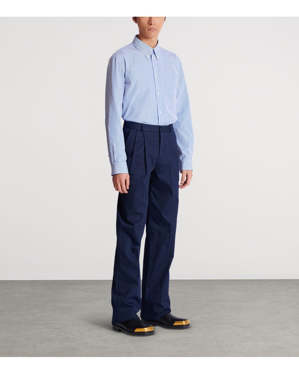 Balmain Cotton Pleated Flared Trousers in Blue for Men | Lyst UK