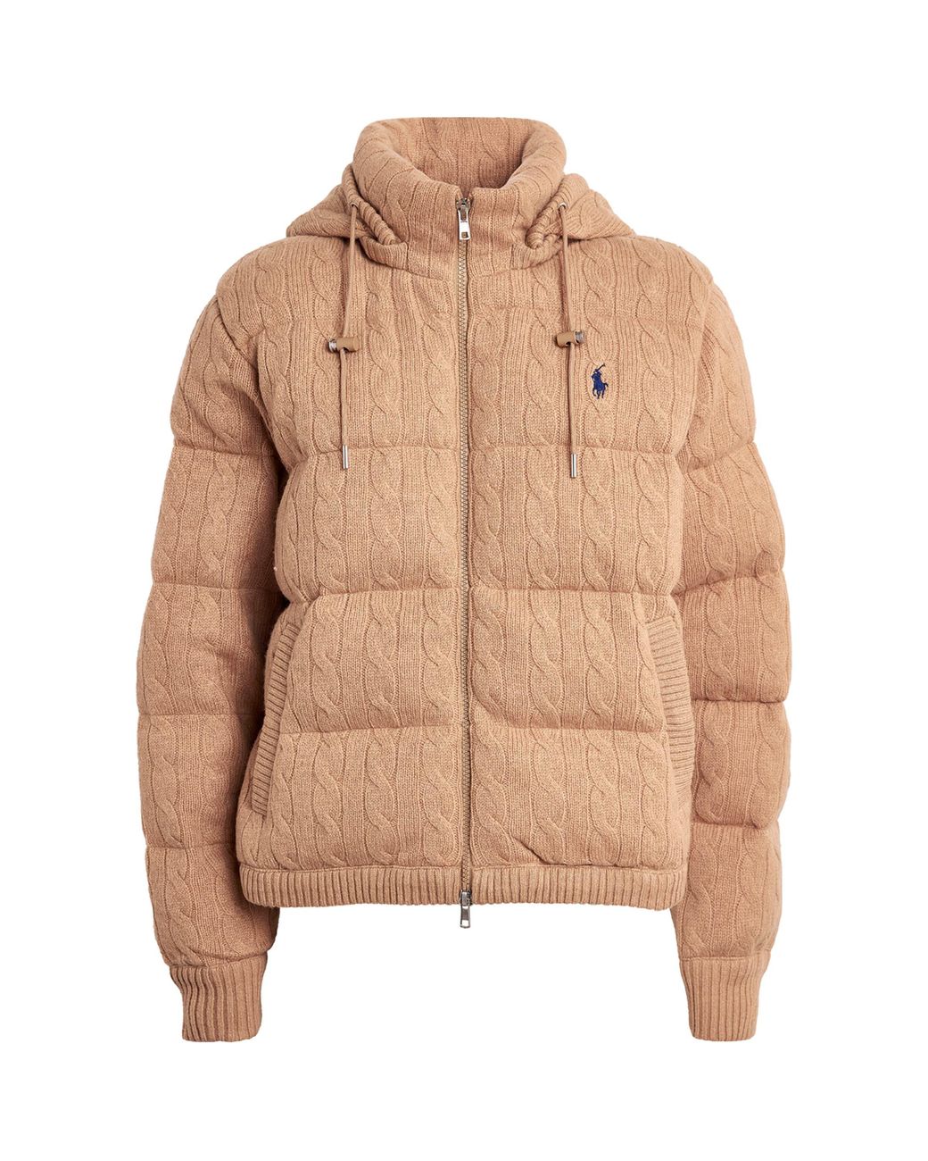 Polo Ralph Lauren Wool-Cashmere Cable-Knit Puffer Jacket in Brown ...