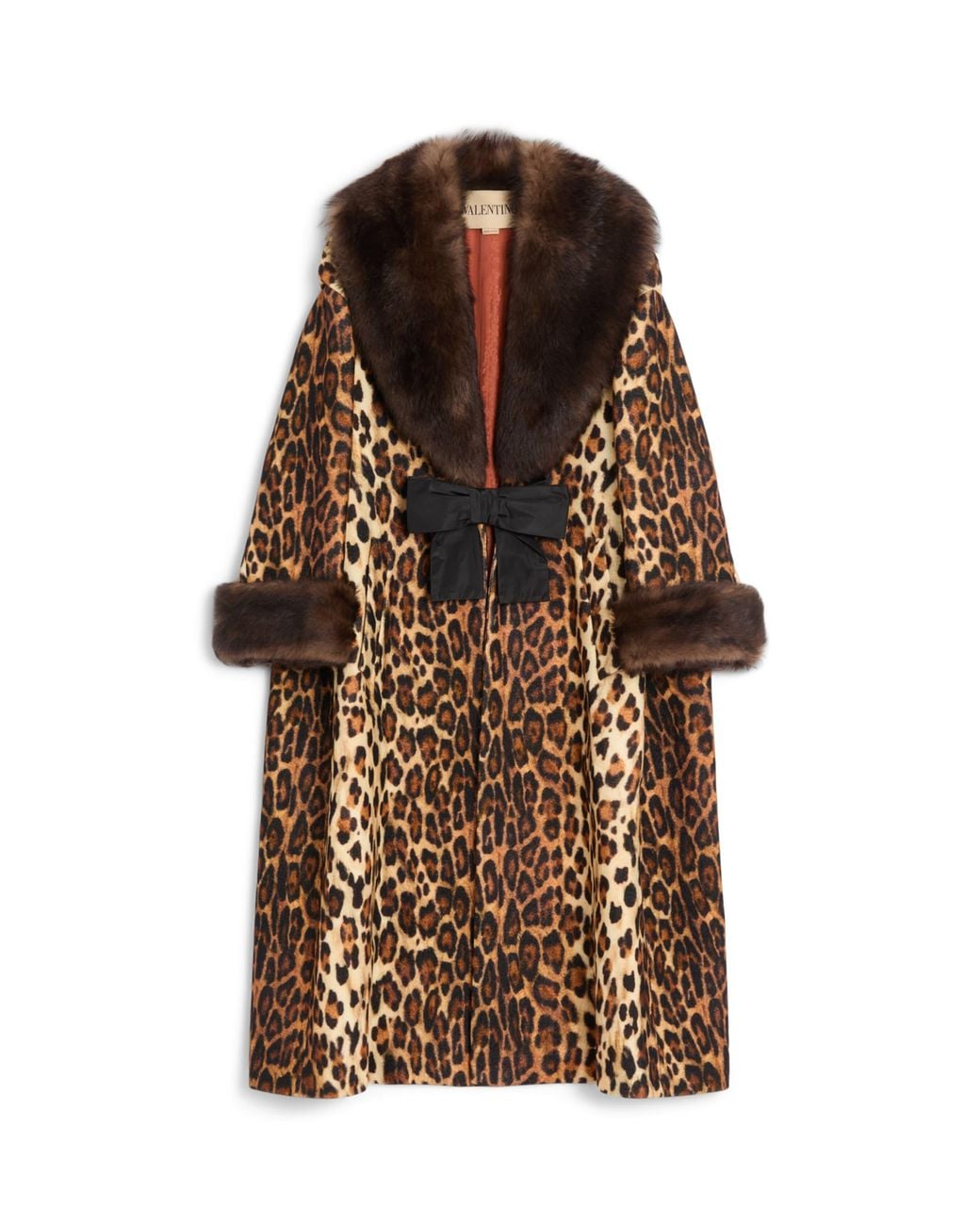 Valentino Wool Leopard Print Coat in Brown | Lyst UK
