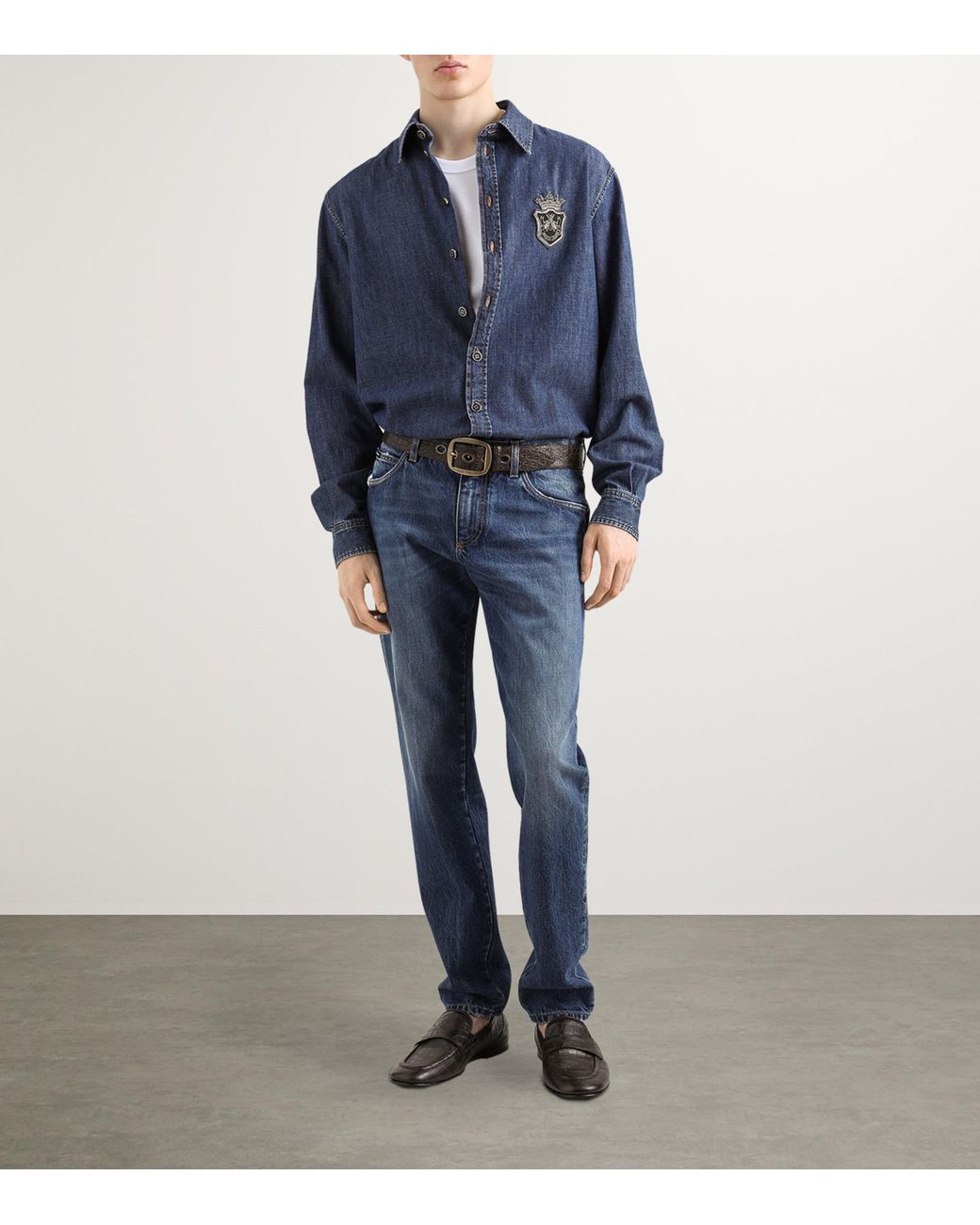 Dolce & Gabbana Denim Embroidered Crest Shirt in Blue for Men | Lyst
