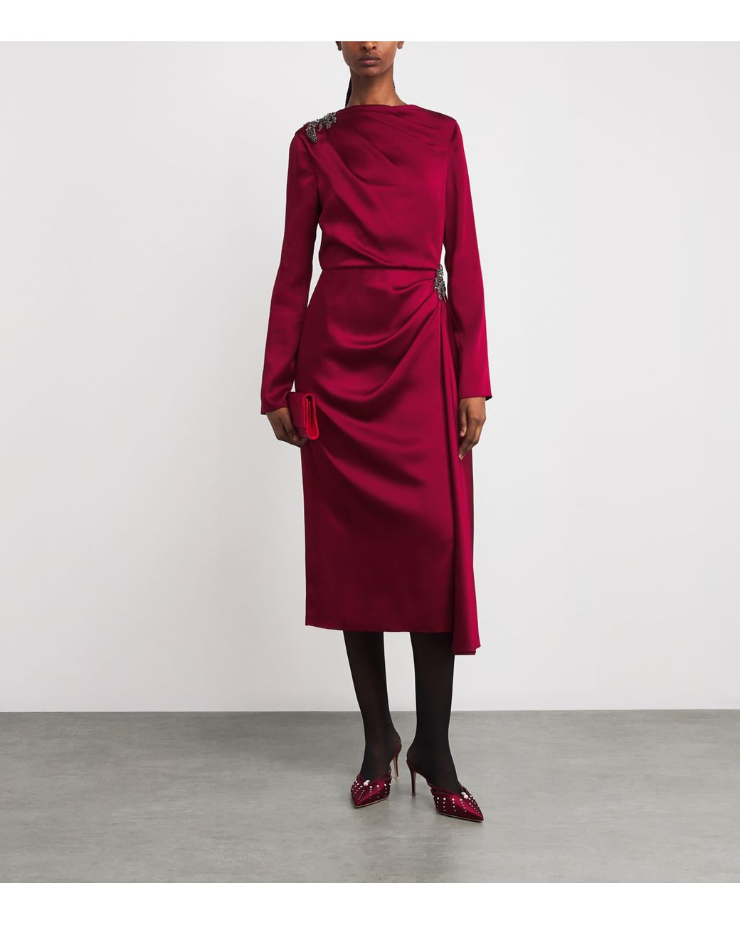 Erdem Satin Cady Draped Midi Dress in Red | Lyst