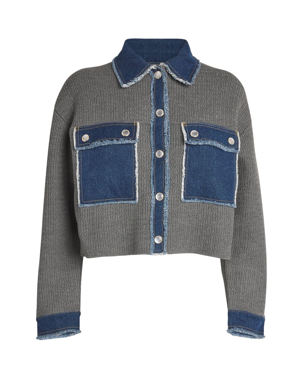 Sandro Knitted Denim-Trim Jacket in Blue | Lyst
