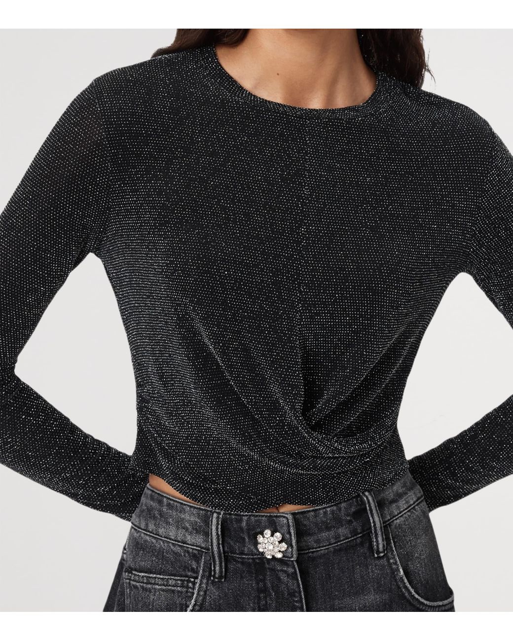 AllSaints Metallic Skylar Crop Top in Black | Lyst
